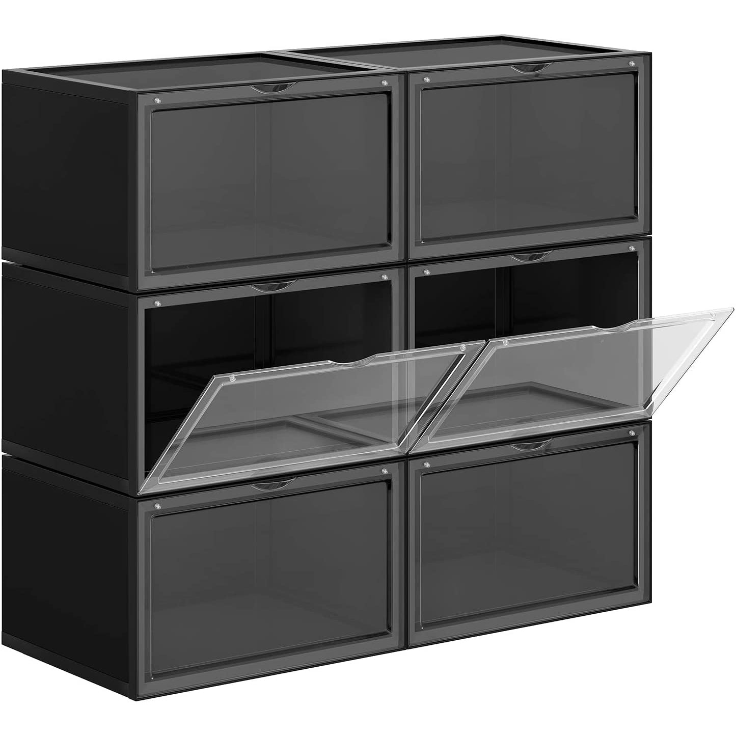 Box na topánky, 6 stohovateľných organizérov 36 x 28 x 22 cm, čierny ...