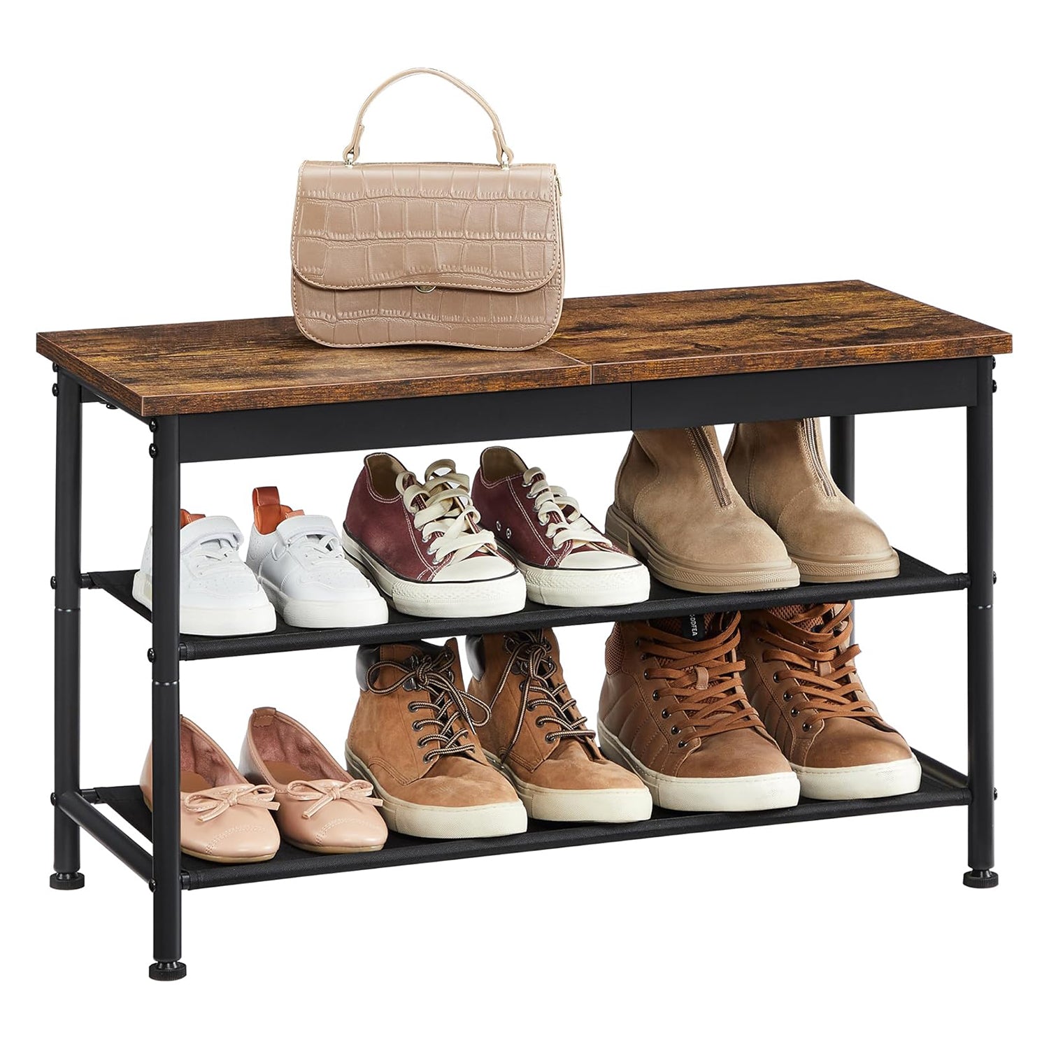 Lavica na topánky, botník s 2 policami, rustikálna hnedá a čierna ...