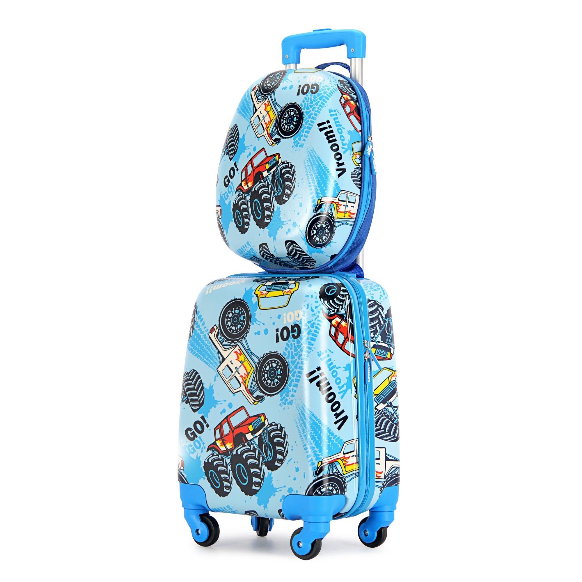 Sada detský kufor na kolieskach so vzorom Monster Truck (batoh+kufor ...